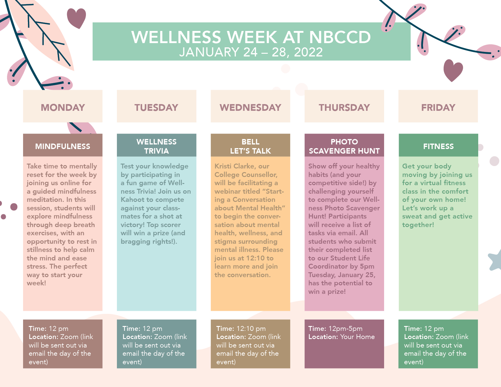 Wellness Week | January 24-28 - New Brunswick College of Craft and Design